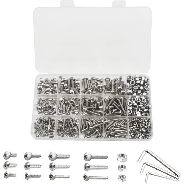 500Pcs Vis Et Ecrou Avec 3 Clés M3-M4-M5 Vis À Tête Hexagonale En Acier Inoxydable Avec Boulons ...