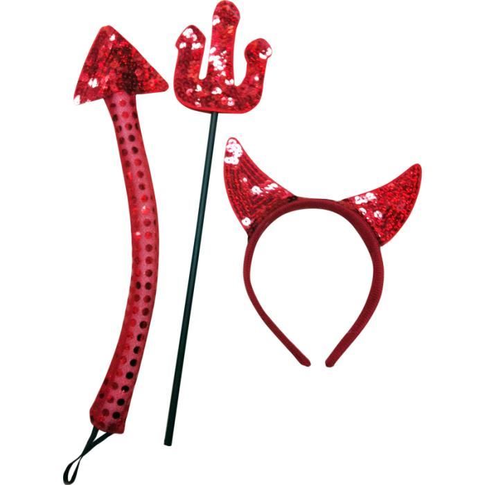 SET DIABLE ROUGE PAILLETTES CORNES /QUEUE /TRIDENT - Cdiscount Jeux ...