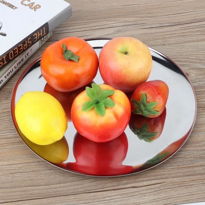 Plateau de service rond en acier inoxydable de 28 cm pour collations de ...