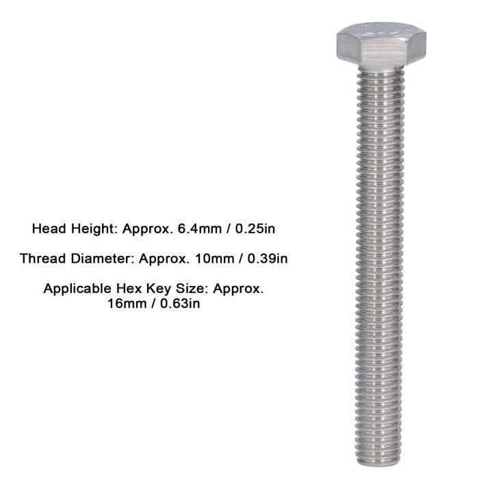 Boulon hexagonal - ZJCHAO - M10 - Acier inoxydable A2-70 - 20 pcs - 80 mm de longueur ...
