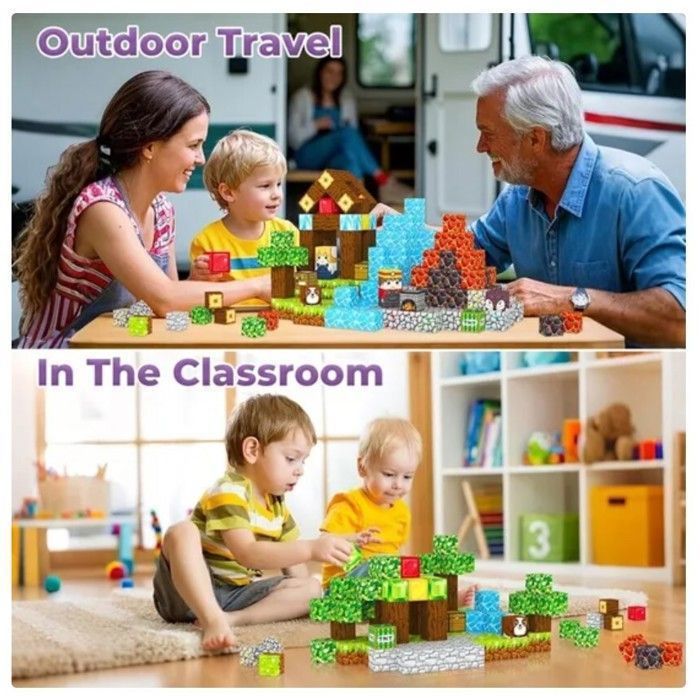 Boîte 200 cubes magnétiques mini personnages + boîte rangement – Jeu de ...