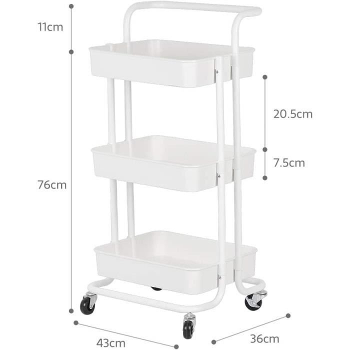 Chariot Roulant 3 Niveaux, Chariot Service Roulettes, Desserte à ...