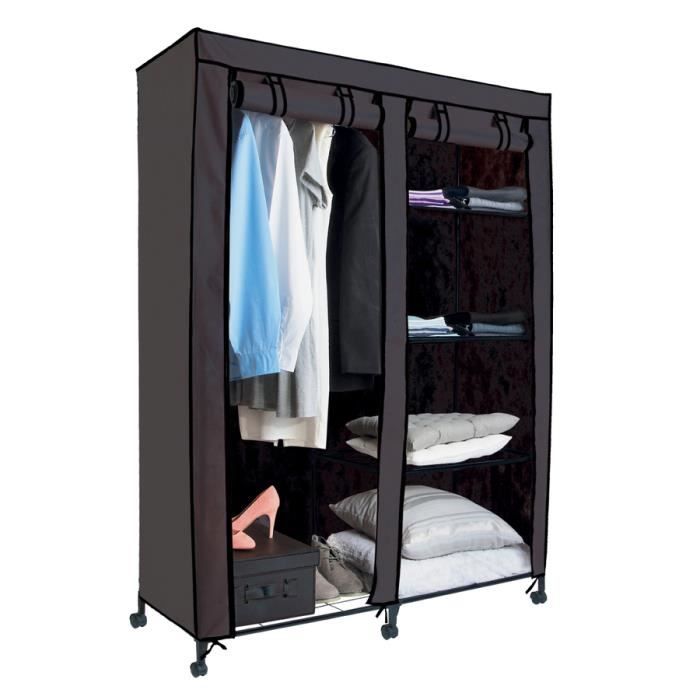 Armoire de rangement avec penderie sur roulettes - PEGANE - Gris ...