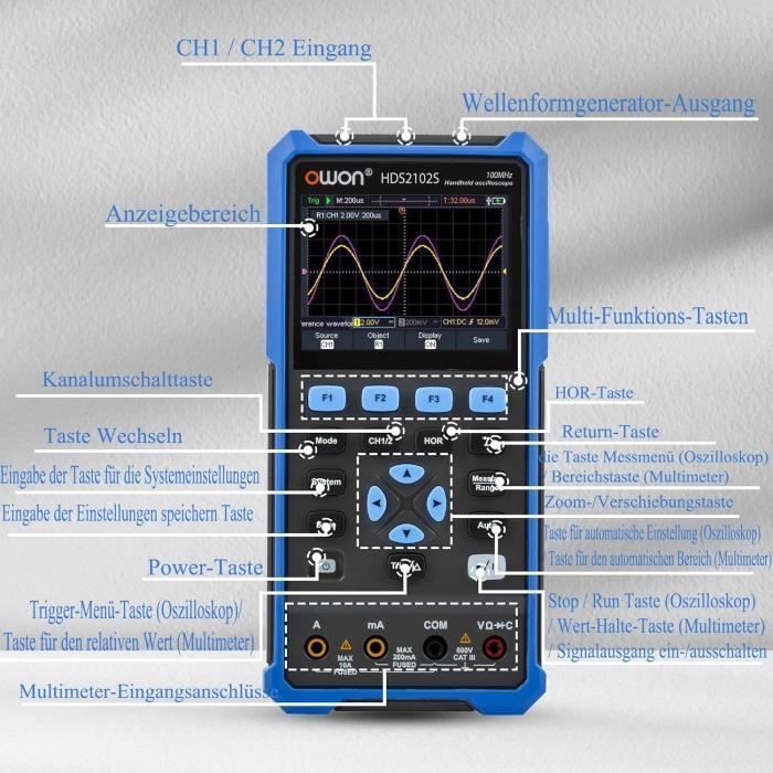 Hds2102S Oscilloscope 3 In 1 Dual Channels + 1 Ch Signal Source ...