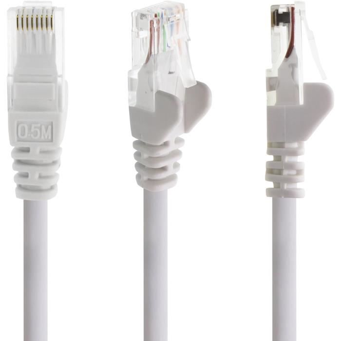 5m Cat 6 Câble Réseau Ethernet Cat6 Lan RJ45 8P8C 1Gbps blanc - 10 ...