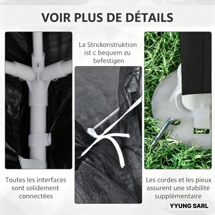 Pavillon de jardin 4x3 m, parois moustiquaires, structure métal PE gris ...