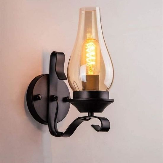 Applique Murale Industrielle Rétro Lanterne En Fer En Verre Applique ...