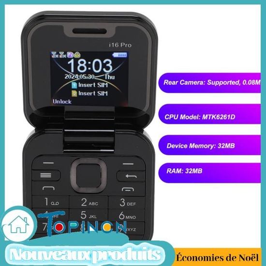 Téléphone portable à clapet 2G - EJ.LIFE - Modèle MTK6261D - Double SIM ...