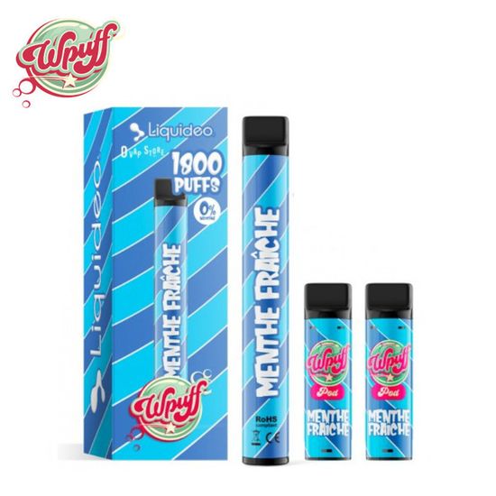 Kit Wpuff Puff 1800 Liquideo (1 Batterie + 3 pods) Menthe Fraiche - 9mg ...