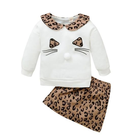Toddler bébé filles dessin animé chat pull sweat hauts + tenues de jupe ...