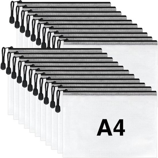 21PCS Pochette Plastique A4,Pochette Document,PVC Mesh Zipper Pouch ...