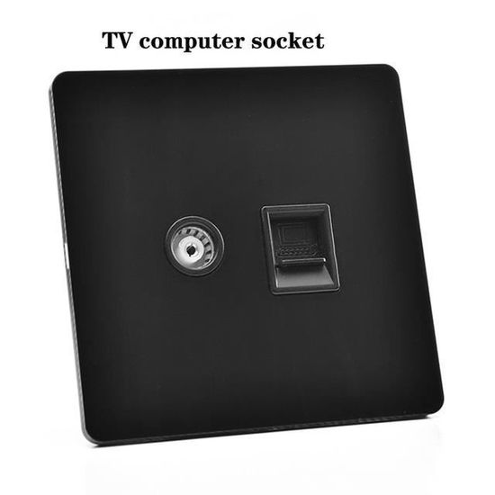 Interrupteur mural,TV Computer Socket--Applique murale noire en acier inoxydable, 1 4 voies, 2 ...