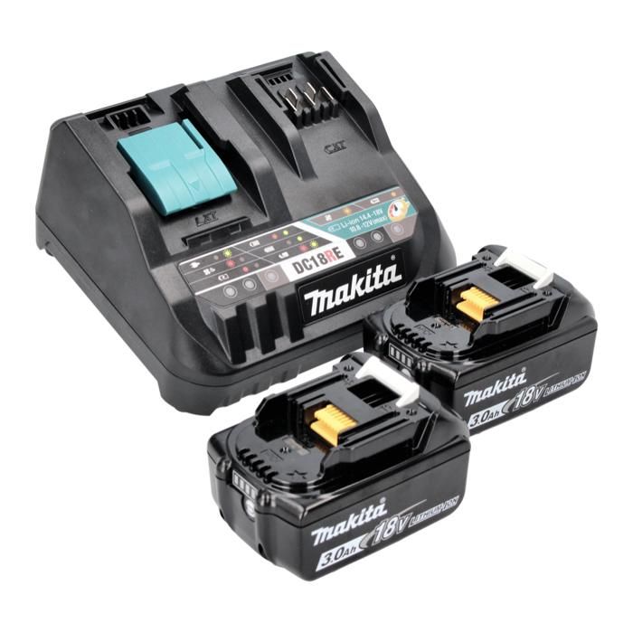 Makita Power Source Kit 18 V avec - 2x Batteries BL 1830 B 3,0 Ah (2x 197599-5) + Chargeur ...