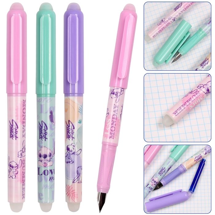 DISNEY Stitch Stylo effaçable avec gomme, stylo effaçable, encre bleue ...