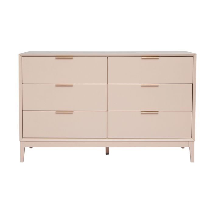 Miliboo - Commode rose poudré et métal doré 6 tiroirs L120 cm GIANA - Cdiscount Maison