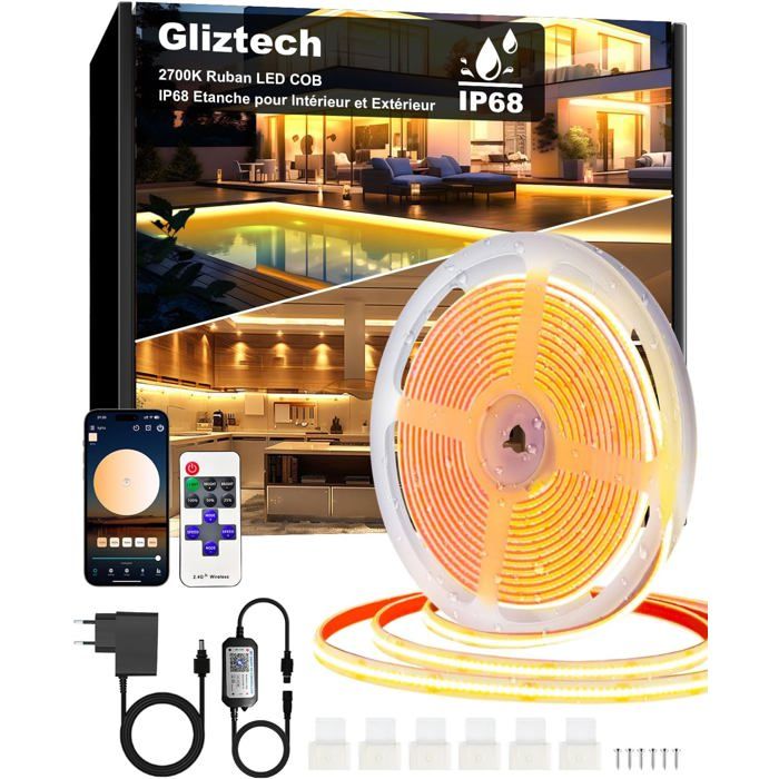 Ruban Led Cob Exterieur 7M IP68 Etanche,Bande LED Blanc Chaud ...