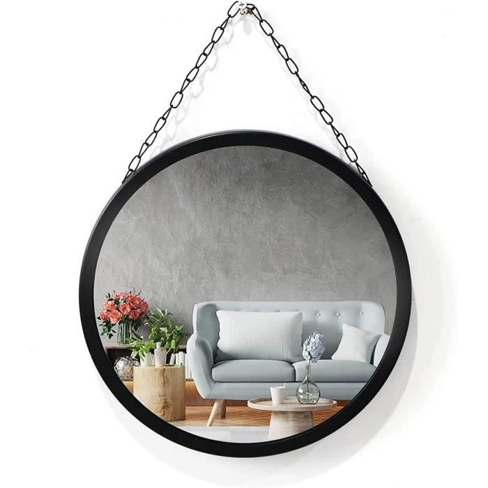 Miroir Mural Décoratif Rond Avec Chaîne En Acier Inoxydable Noir, Petit ...