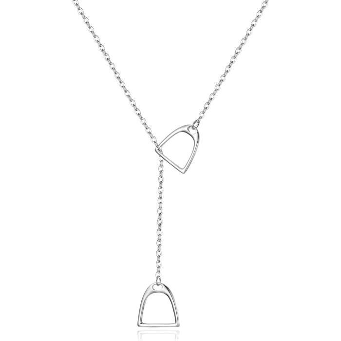 Collier Etrier 925 Argent Sterling Cheval Pendentif Interlock Double ...