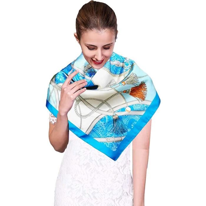 AJW-Elégant Grande Foulard Carré Satiné Soie Femme Écharpe Châle Carré ...