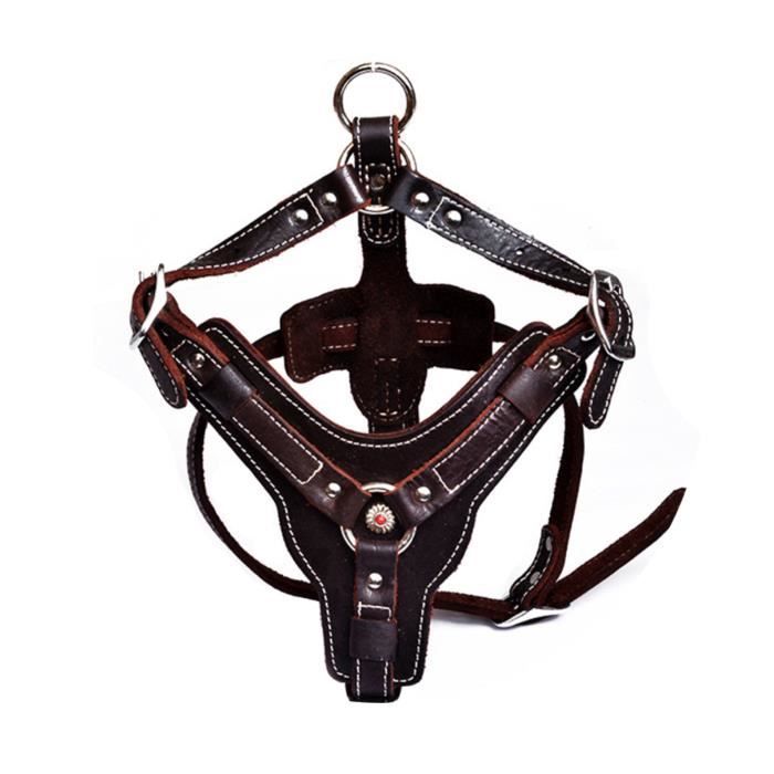 Top Layer Cowhide Brown Leather No Pull Dog Harness Chest Strap Medium ...