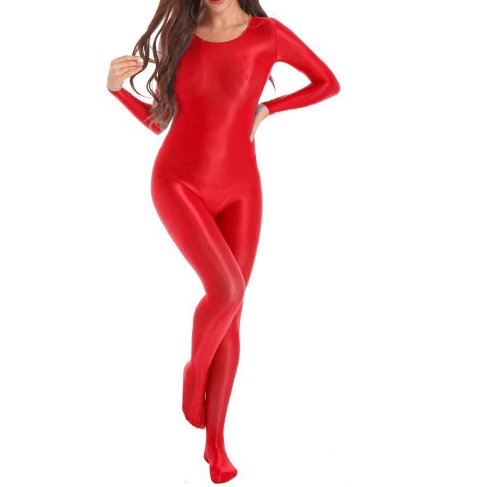 YOOJIA Sexy Body Femme Bodystocking Manches Longues Brillant Teddy ...