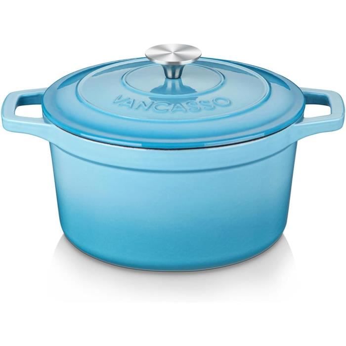 Cocotte En Fonte Bleue, Marmite Ronde Émaillée Avec Couvercle ...