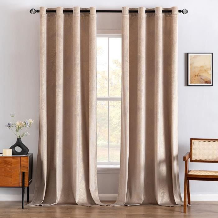 Rideaux Velours Avec Motif Feuilles D'Or, Très Doux Rideau Velour Beige ...