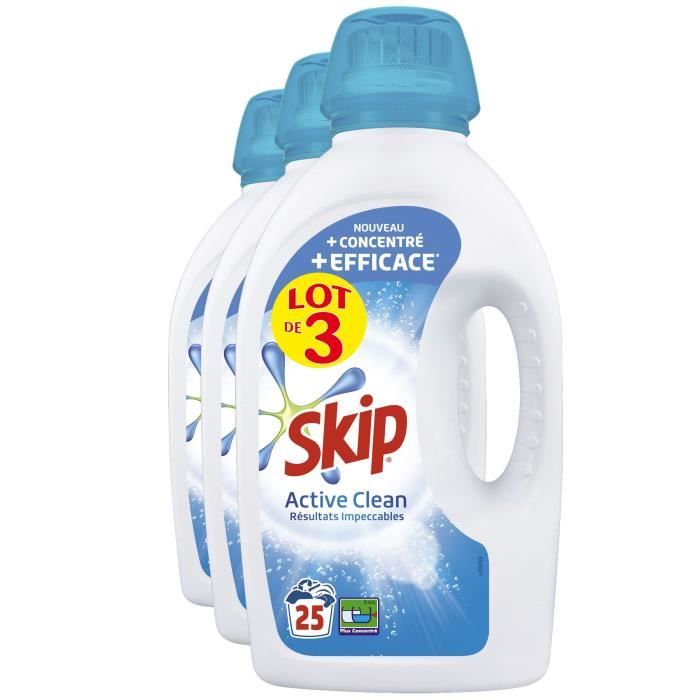 SKIP Lessive Liquide Active Clean - 75 lavages (Lot de 3x 1,25 L ...