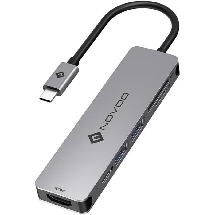 Usb C Hub Power Delivery 60W, 6-En-1 Adaptateur Usb-C Vers Hdmi 4K, Lecteur De Carte Sd & Micro ...