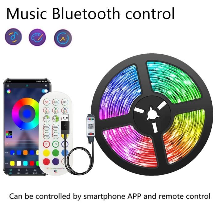 BANDE LED,Music Bluetooth-RGB 2835-5m--Bande lumineuse LED RGB 5050 2835 Bluetooth, 5v dc, 1 20M ...