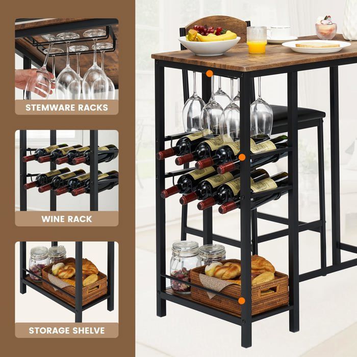 Table de bar, avec tabourets de bar, en bois, avec 2 chaises, table ...