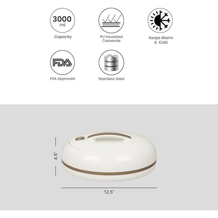 Grand plat de trport isotherme ovale élégant - Couvercle ouvert à une ...