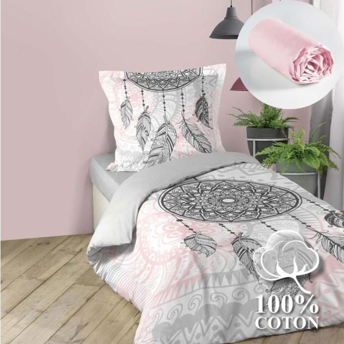 Pack Parure De Couette Enfant 140x200 Cm Namaste Drap Housse 90x190
