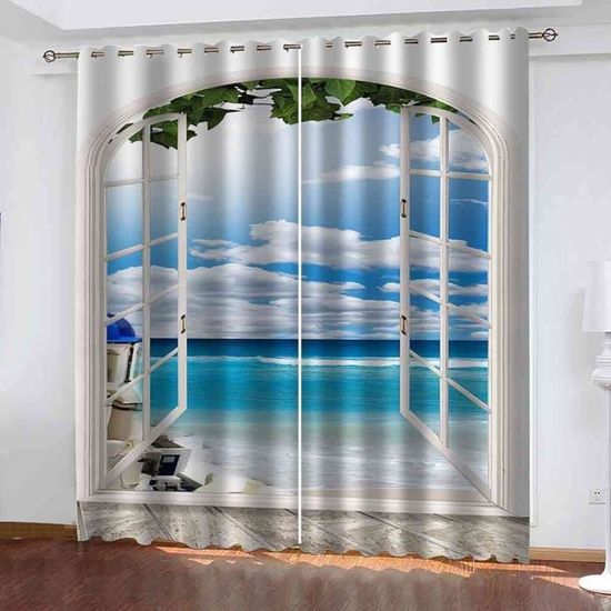 Rideau à Oeillets Occultant Paysage De Mer - Marque - Modèle - Anti-UV ...