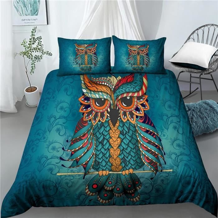 Parure De Lit 3 Pièces Chouette Dessin Animé Animal Housse De Couette 240X220 Cm Enfant 1-2 ...