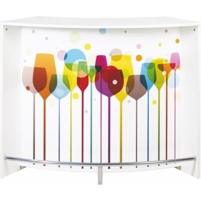 Comptoir de bar 2 portes blanc et imprimé verre Snack 134 cm ...