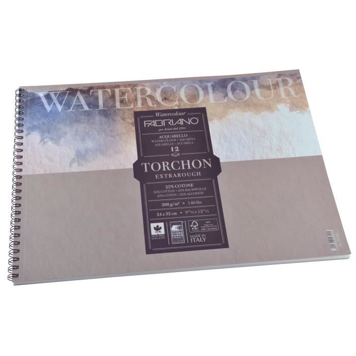 Papier Aquarelle - Fabriano - Torchon - 300g/m² - 12 feuilles - 32x24 ...