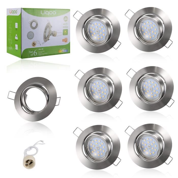 Liqoo® 6x Spots Encastrables Gu10 Led 6w 550lm Projecteur Rond 220v
