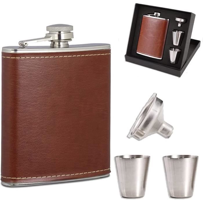 Flasque Alcool avec 2 Tasses et 1 Entonnoir, 8oz Flasque de Whisky en ...