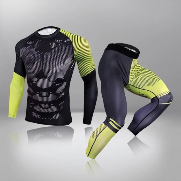 Ensemble de sous-vêtements thermiques pour hommes - 2 pièces - Compression - Fitness - Running ...