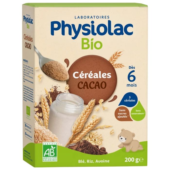 Physiolac Bio Céréales Cacao 200 g Certbio - Achat / Vente céréales ...