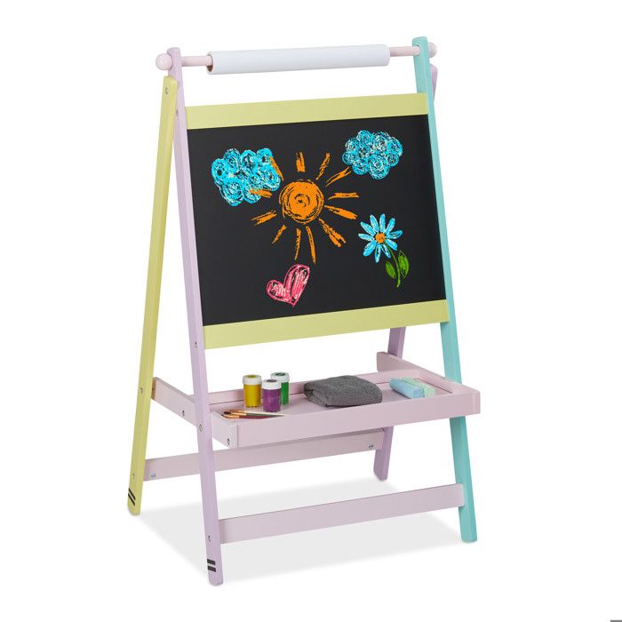 Relaxdays Tableau pour enfants deux en un, 90 x 56 x 42 cm, rouleau de ...