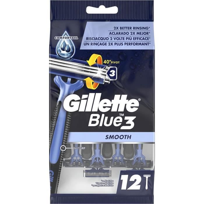 Blue 3 Smooth Rasoirs Jetables Homme, Pack De 12 Rasoirs [Officiel][J46 ...