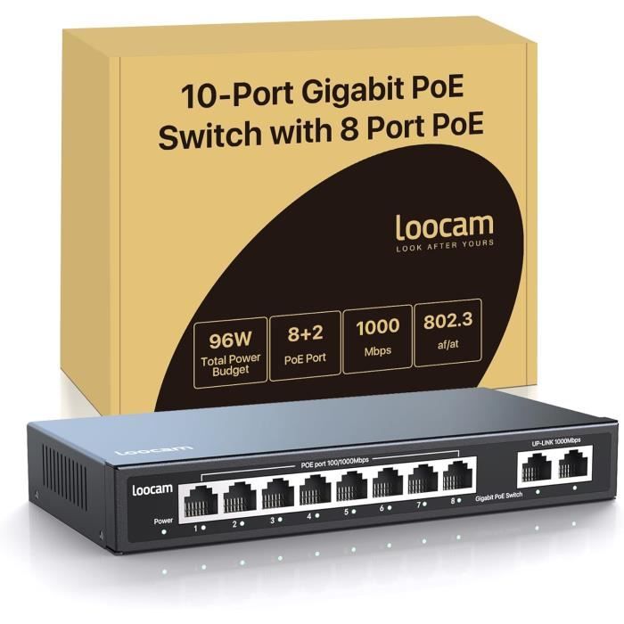 Poe Switch 8 Poe Gigabit Port Avec 2 Gigabit Uplink Port, Poe+ 1000Mbps Ethernet Réseau Switch ...