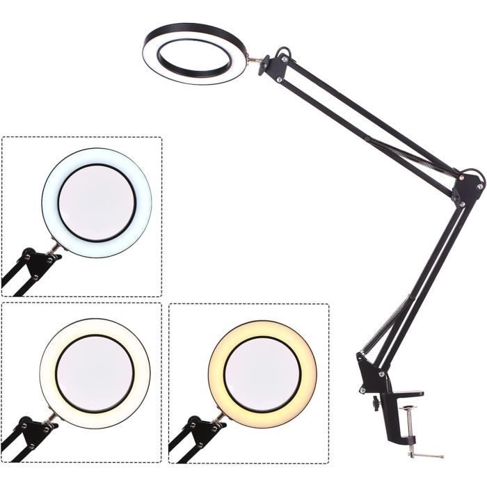 Lampe Loupe LED 5X, Lampe De Bureau Loupe Avec Pince, Bras Flash Led