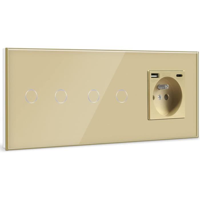 Interrupteur Tactile Double Avec Prise Murale Usb Et 1 Type C,Or 2 Gang ...