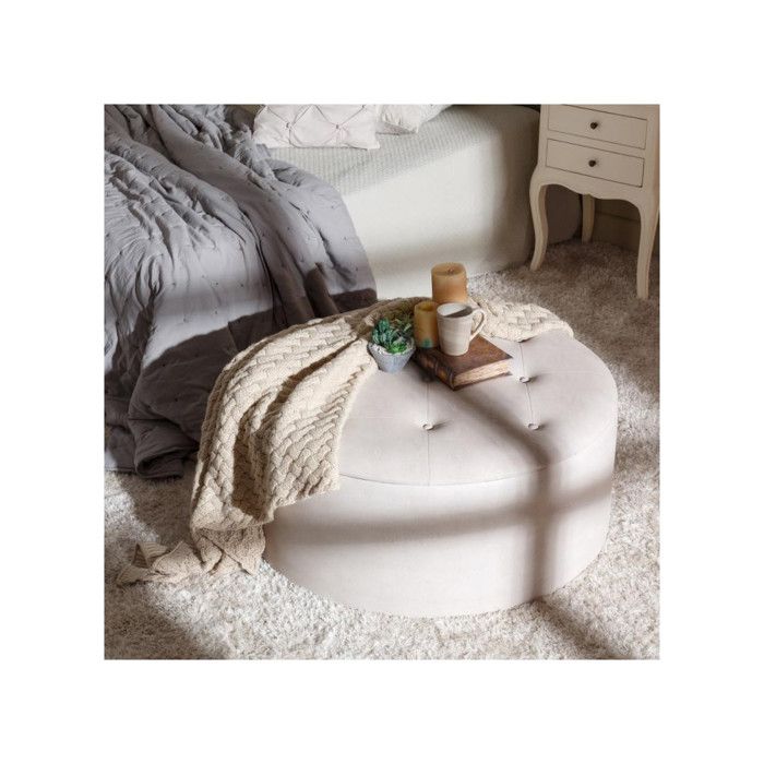 Pouf coffre rond Simili cuir capitonné beige - CHULIO - L 90 x l 90 x H ...