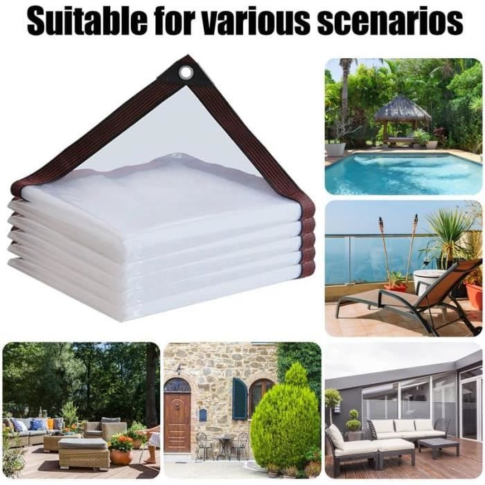 Bâche transparente avec œillets, en PVC, imperméable, protection contre ...