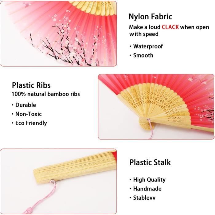 Éventails Pliants 4Pcs Eventail avec Frange en Soie et Bambou Eventail ...