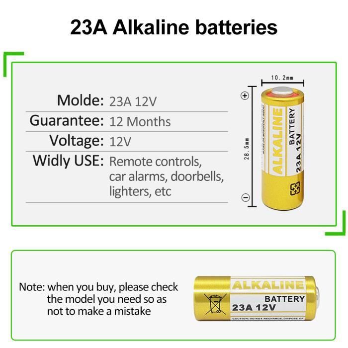 12v-PHOMAX Pile alcaline sèche poulet, 23A, 12V, 23A, 23AE, A23, 8F10R ...
